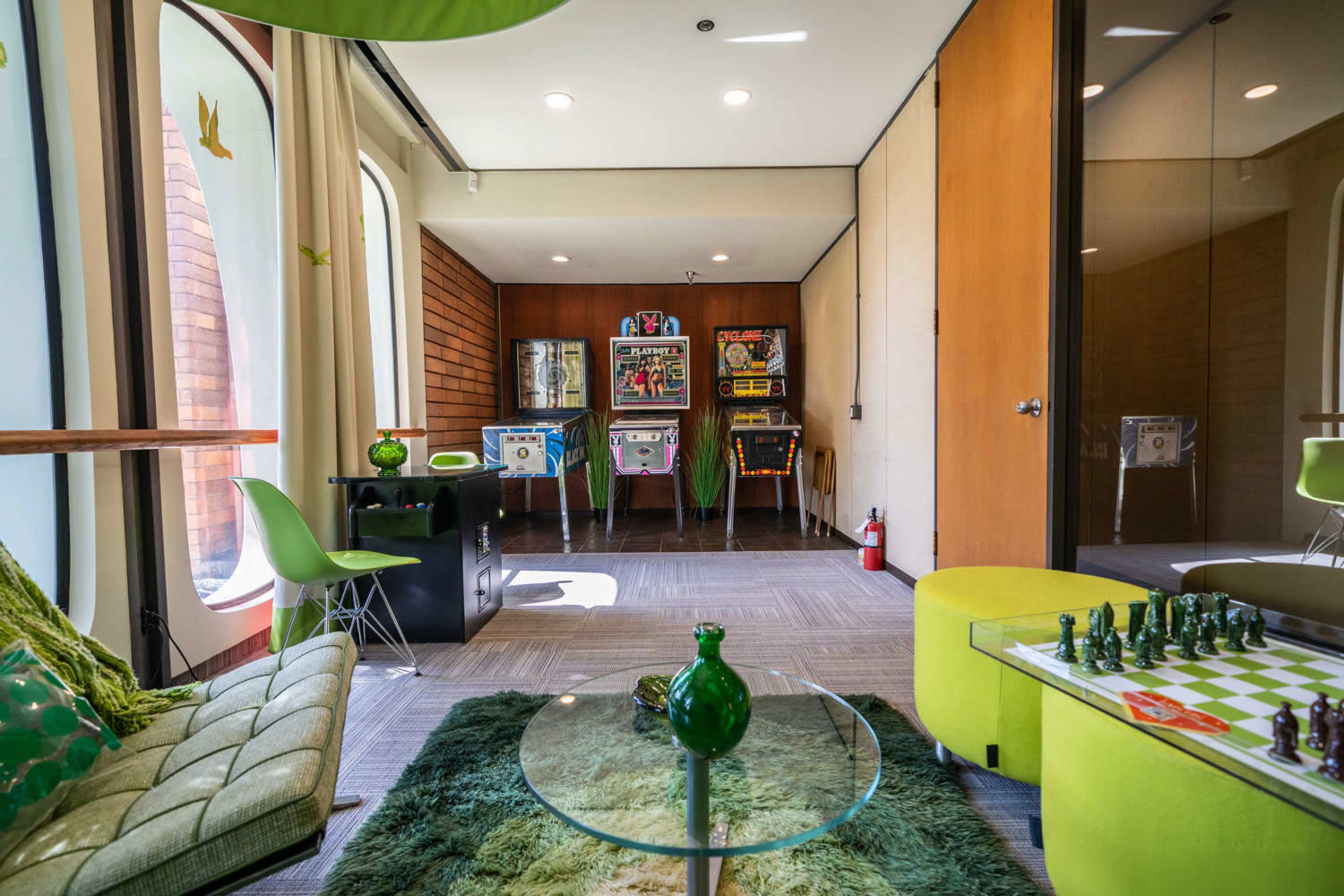 Retro Arcade / Game Room with Vintage Pinball, Chess and MsPacMan. Man ...