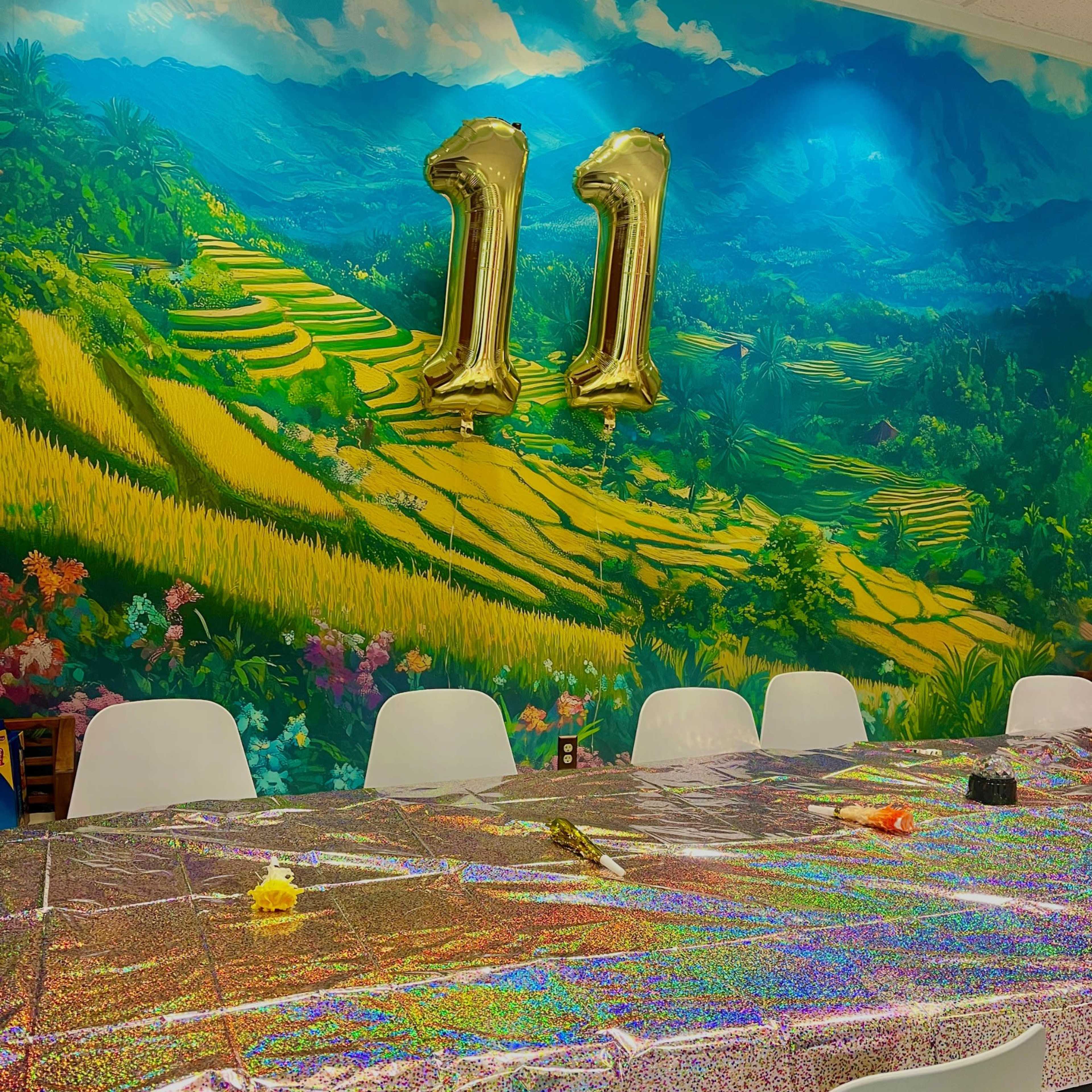 Frozen Yogi | Tropical Escape Meeting Room with Vibrant Mural Backdrop ...